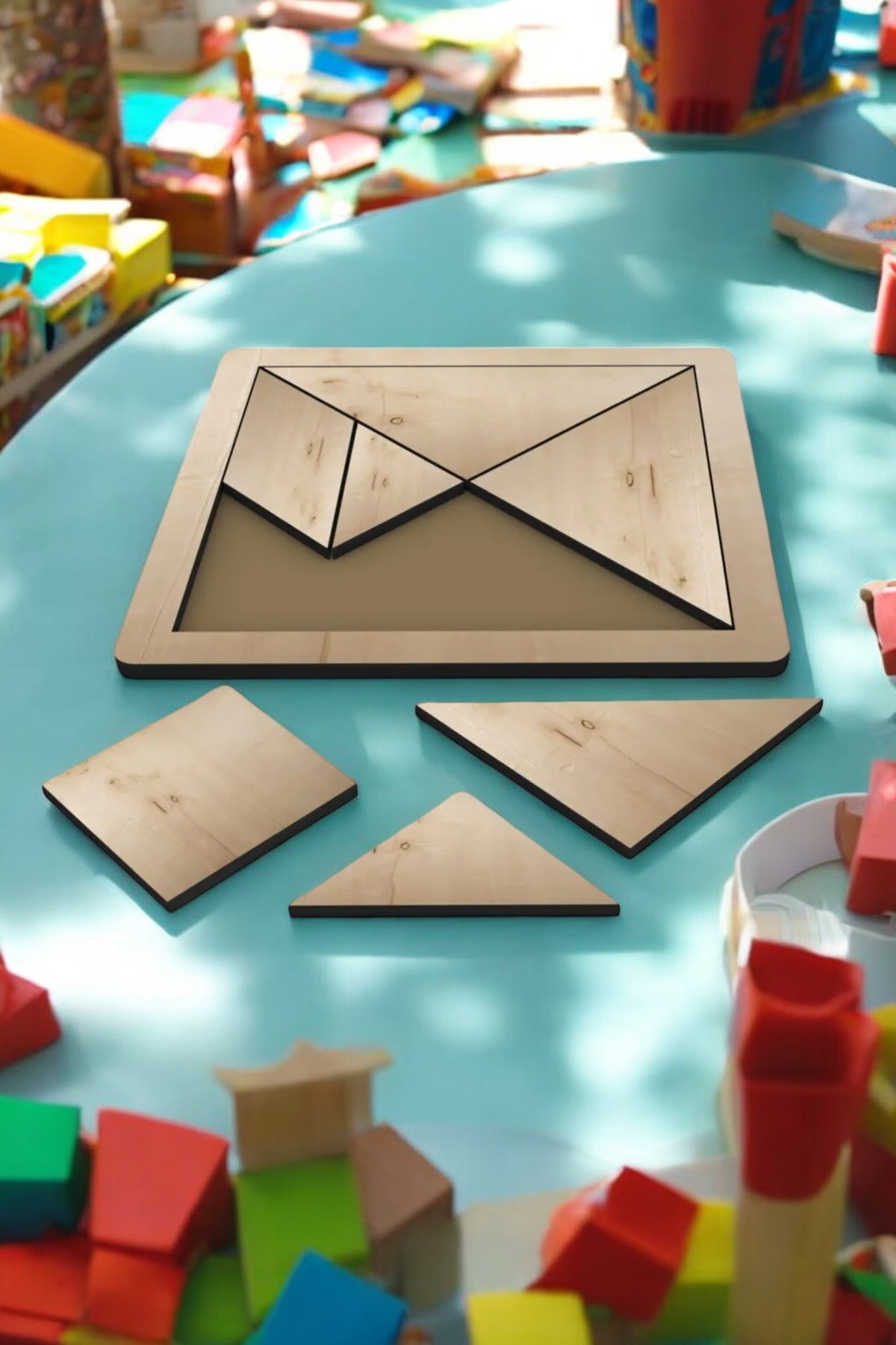 Ahşap Eğitici Oyuncak – Tangram – Figür ve Çözüm Kartlı – 1Fark.com